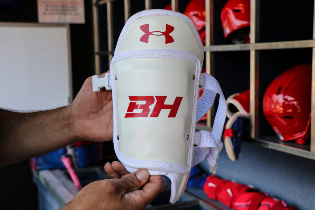 What Pros Wear: Bryce Harper's Belgard Leg Guard (UA Branding) 2023 ...